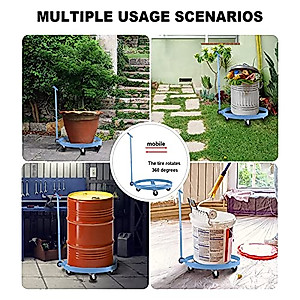 AESRAOU 55 Gallon Drum Dolly 1000 Pound Heavy Duty Bucket Dolly Hand Truck Multi Purpos Barrel Dolly Cart with Adjustable Handle and 4 Swivel Casters Wheel (Blue)