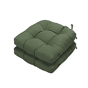 Magpie Fabrics 19"x19" Tufted Seat Cushion 2 Pack, U-Shaped Patio Cushions with Ties, Outdoor/Indoor Chair Pads Waterproof for Dining Garden Balcony Office - Green