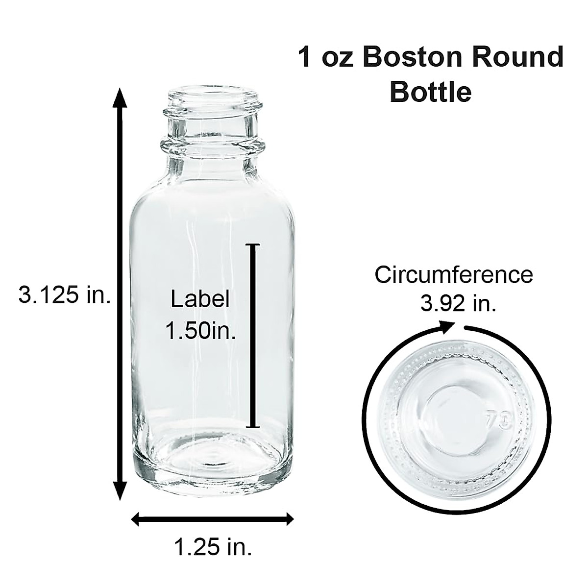 (Pack of 108) 1 oz. Clear Boston Round with Black Graduated Glass Dropper