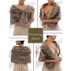 BODIY Bride Fur Shawls and Wraps 1920s Bridal Wedding Faux Fur Scarf Winter Sleeveless Fur Stole for Women and Bridesmaids (Brown)