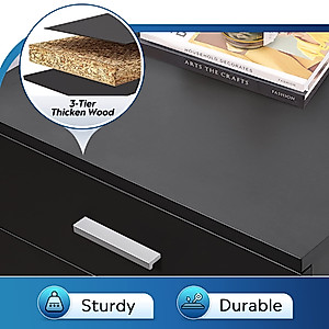 DEVAISE 3 Drawer Wood Mobile File Cabinet, Rolling Filing Cabinet for Letter/A4 Size, Black