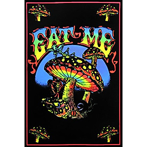 Pyramid America Eat Me Magic Mushroom Poster Retro Art UV Black Light Blacklight Trippy Psychedelic Aesthetic Home Living Room Office Bedroom Adult Magical Decorative Dope