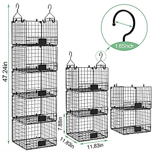 Jautokerdar 5-Tiers Stackable Wire Storage Baskets for Pantry, Fruit and Vegetable Storage Basket for Kitchen, Metal Hanging Closet Organizers Storage Shelves Organization. (Black)