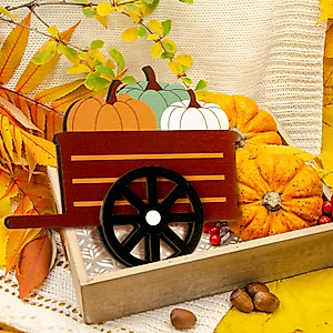 Thyle 8 Pack Fall Tiered Tray Decor Set Autumn Pumpkins Rustic Farmhouse Decor Wooden Blue Pumpkin Tabletop Signs Thanksgiving Tiered Tray Decor for Home Thanksgiving Autumn