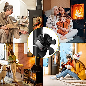 DOOBEL 5 Blades Chimneys Stove Fan, Pipe Fireplace Fan, Heat Powered Wood Stove Fan, Silent Operation Motors Winter Cocoon Stove Fan for Wood Burning Stove/Pellet/Log with Magnetic Thermometer