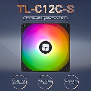 Thermalright TL-C12C-S CPU Fan 120mm ARGB Case Cooler Fan, 4pin PWM Silent Computer Fan with S-FDB Bearing Included, up to 1550RPM Cooling Fan