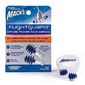 Mack’s Flightguard Airplane Pressure Relief Earplugs – 26dB NRR, 33dB SNR – Comfortable, Safe, Travel Ear Plugs for Flying Air Pressure Ear Pain, Ear Popping and Noise Reduction