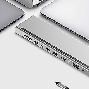 XUNMAIFHB Portable Docking Station,Type-C Multi-Function Docking Station hub hub MacBook Notebook Converter USB3.0/SD Card/RJ45/HDMI/VGA/Stereo Fast Transmission, Gray