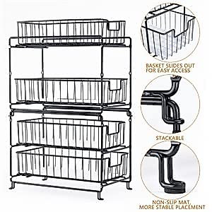 SUFAUY Pull-Out Sliding Drawer, 2 Tier Cabinet Organizer Metal Basket for Countertop Bathroom Storage, 123456