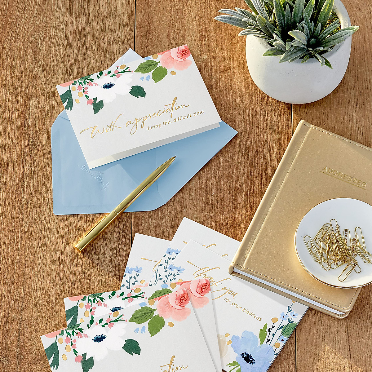 Hallmark Funeral Thank You Cards Assortment, Gold Foil Flowers (50 Thank You for Your Sympathy Cards with Envelopes)