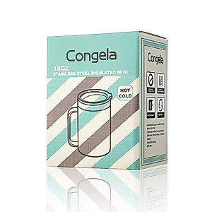 Congela stainless steel insulated coffee mug with 2 lids and big handle, tea cups with replacement lids, travel coffee mug tumbler for camping(18OZ Navy)