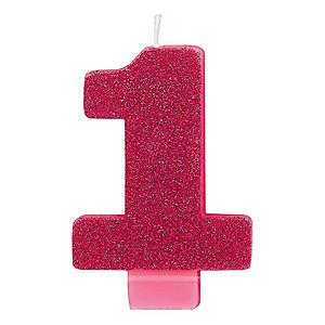 American Greetings Numeral Glitter Candle, 3 1/4", Pink