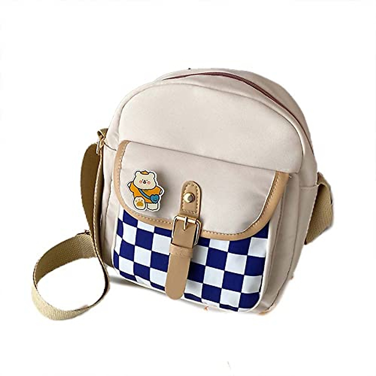 Kawaii Checkered Crossbody Bag Cute Purse Bag Japanese Shoulder Bag Harajuku Aesthetic Mini Bag Women Ita Messenger Bags (Blue, One Size)