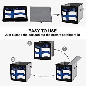 Flag of Finland Canvas Collapsible Storage Bins Cube Organizer Baskets with Handles for Home Office Car