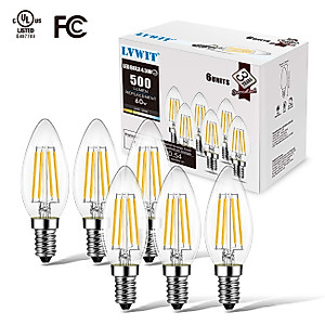 LVWIT B11 LED Edison Filament Bulb Dimmable 60W Equivalent, E12 Candelabra Base 2700K Warm White Candle Light Bulb, UL-Listed (6 Pack)