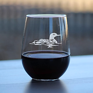 Loon - Stemless Wine Glass - Fun Bird Themed Gifts and Decor for Outdoor Lovers - Large 17 Ounce