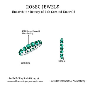 Rosec Jewels Certified Lab Grown Emerald Eternity Band Ring, AAAA Quality, Emerald Anniversary Ring for Women - Ready To Gift, 14K Yellow Gold, Size:US 9.00