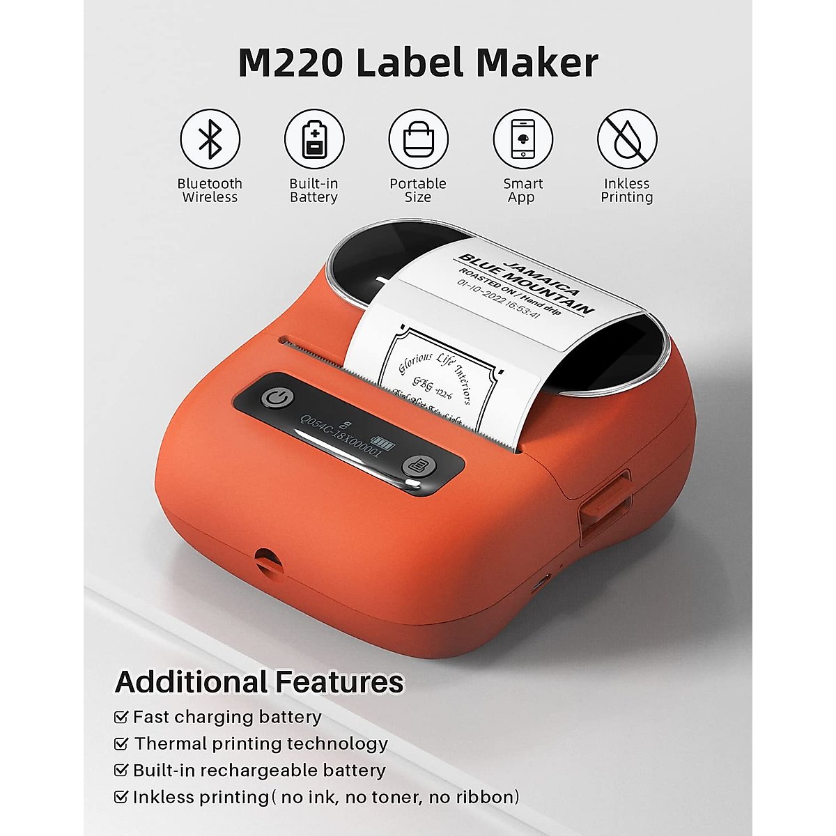 Phomemo M220 Label Maker, Bluetooth Thermal Label Printer for Barcode, Address, Labeling, Mailing, File Folder Label, 3 Inch Label Maker Machine Support Smartphone, Tablet&PC, with 3 Rolls of Labels