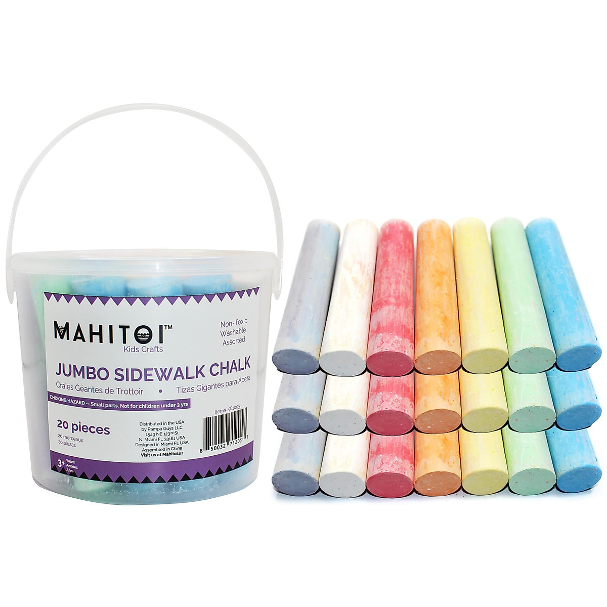 MAHITOI Washable Jumbo Sidewalk Chalk – Non-Toxic Multicolor Chalk for Kids, Outdoor Fun, Easy-to-Grip Sticks – Toddler Art Supplies (Pack of 20)