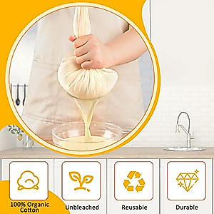 Bellamei Nut Milk Bag 3 Pack 14"x14" Organic Unbleached Cotton Reusable Cheesecloth Bags for Straining Almond Milk Juice Cold Brew Tea Cheese making Celery Juice Nut Bag