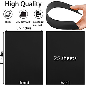 Twavang 25 Sheets Black Cardstock Paper 8.5'' x 11'', 250gsm/92lb Thick Paper for Scrapbook, Invitations, Printing and DIY Cards