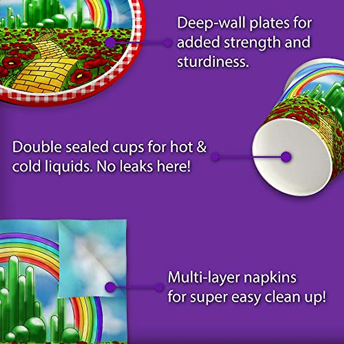 The Wonderful Wizard of Oz Birthday Party Supplies Set Plates Napkins Cups Tableware Kit for 16