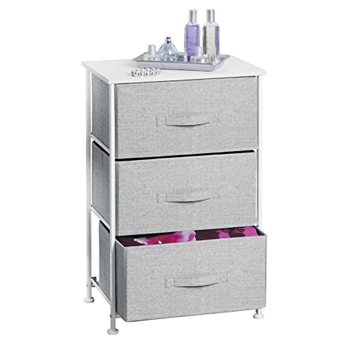 mDesign Steel Top and Frame Storage Dresser Tower Unit with 3 Removable Fabric Drawers for Bedroom, Living Room, or Bathroom - Holds Clothes, Accessories, Lido Collection - Gray