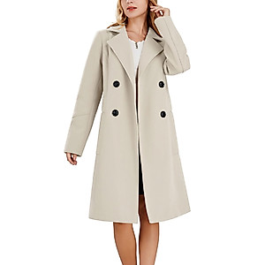 chouyatou Women's Basic Essential Double Breasted Mid-Long Wool Blend Pea Coat (Small, Off White)