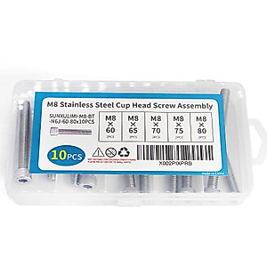 M8 x 60mm 65mm 70mm 75mm 80mm Hex Socket Head Cap Screws Bolts, 304 Stainless Steel, Bright Finish, Fully Threaded, Metric Allen Hex Drive, Assortment Kit 10PCS