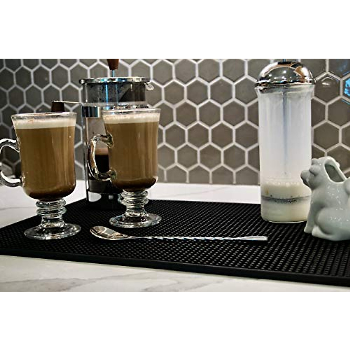 Highball & Chaser Bar Mat 18in x 12in, Thick Durable and Stylish Bar Mat for Spills. Non Slip, Non-Toxic, Service Mat for Coffee, Bars, Restaurants Counter Top (2 Pack, Black)