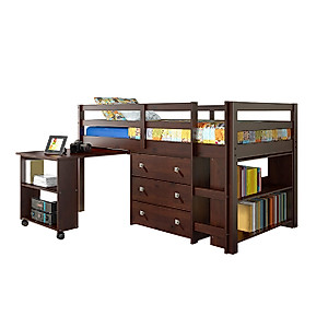 Donco Kids Study & Sleep Twin Cappuccino Low Loft Bed