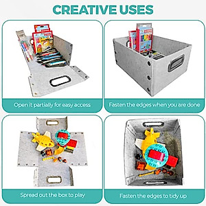 SAM AND MABEL Felt Storage Basket with Handles - (Pack of 3) Collapsible Magazine Basket Organizers for Closet and Shelves, Decorative Fabric Storage Bins for Toys, Books, Clothes, Diapers