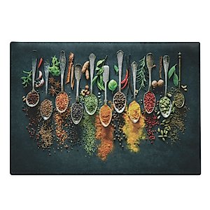 Ambesonne Spices Cutting Board, Art of Cooking Themed Photo Cinnamon Paprika Ginger Mustard Sage Salt, Decorative Tempered Glass Cutting and Serving Board, Large Size, Dark Teal and Multicolor