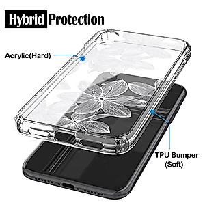iPhone XR Case, RANZ Anti-Scratch Shockproof Series Clear Hard PC+ TPU Bumper Protective Cover Case for iPhone XR - White Flower