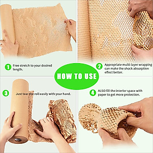 Honeycomb Packing Paper, MINHAO 15"x400' Eco Friendly Packing Paper for Moving Recyclable Honeycomb Paper Moving Supplies Bubble Paper Wrapping Protective Roll, With 36 Fragile Sticker Labels
