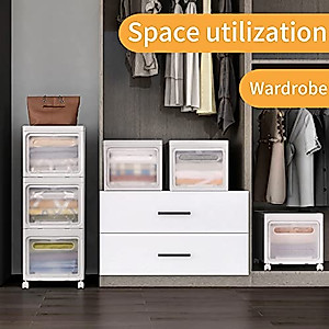SUN & SUMMER 3 pcs Plastic Drawers Storage Stackable Clear Organizer Drawers Storage Bins with Lids Drawers Baby Dresser Storage Boxes White for Toys and Clothes