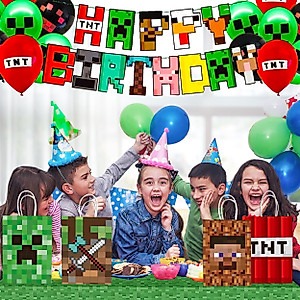 16 pc Pixel Party Bags, Miner Theme Favor Bags, Birthday Party Decorations, Birthday Party Supplies, Pixel Party Favors, Goodie Treat Candy Gift Bags, Party Supplies, Creeper