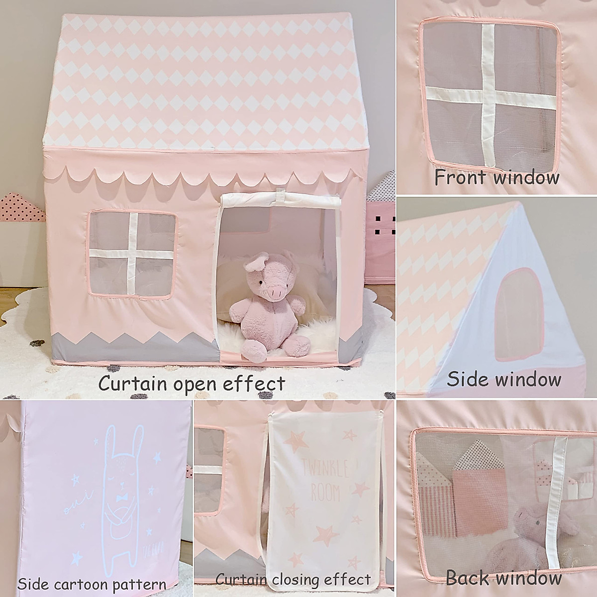 Girl Tents Indoor Playhouses,Kids Playhouse with 3 Windows,Indoor Playhouse,Toys for 1,2,3,4,5,6-Year-Old Girls,Light and Easy to Assembly and Easy to Wash- Best Birthday Gift -39"×27"×42"