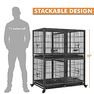 Yaheetech Stackable Dog Crate with Divider 43'' Rolling Heavy Duty Dog Cage with Open Top/ 2 Removable Trays for Small/Medium Dog, Double Story