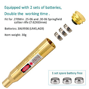 MOSANDON .30-06/25-06/270 Bore Sight Laser Red Dot Cartridge Laser bore Sighter with 2 Sets of Batteries
