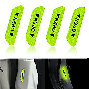 4PCS Universal Car Door Open Prompt Warning Stickers, Anti-Collision Safety Reflective Decal Tape, Car Accessories Universal for Truck, Van, SUV, Night Conspicuity Safety Sign(yellow)