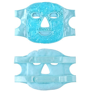 Hot and Cold Therapy Gel Bead Full Facial Mask by FOMI Care | Ice Face Mask for Migraine Headache, Stress Relief | Reduces Eye Puffiness, Dark Circles | Fabric Back (Full Face w/Eye Holes)