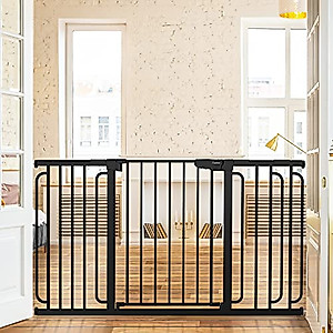 Mom's Choice Awards Winner-Cumbor 29.7-57" Baby Gate for Stairs, Extra Wide Dog Gate for Doorways, Pressure Mounted Walk Through Safety Child Gate for Kids Toddler, Tall Pet Puppy Fence Gate, Black