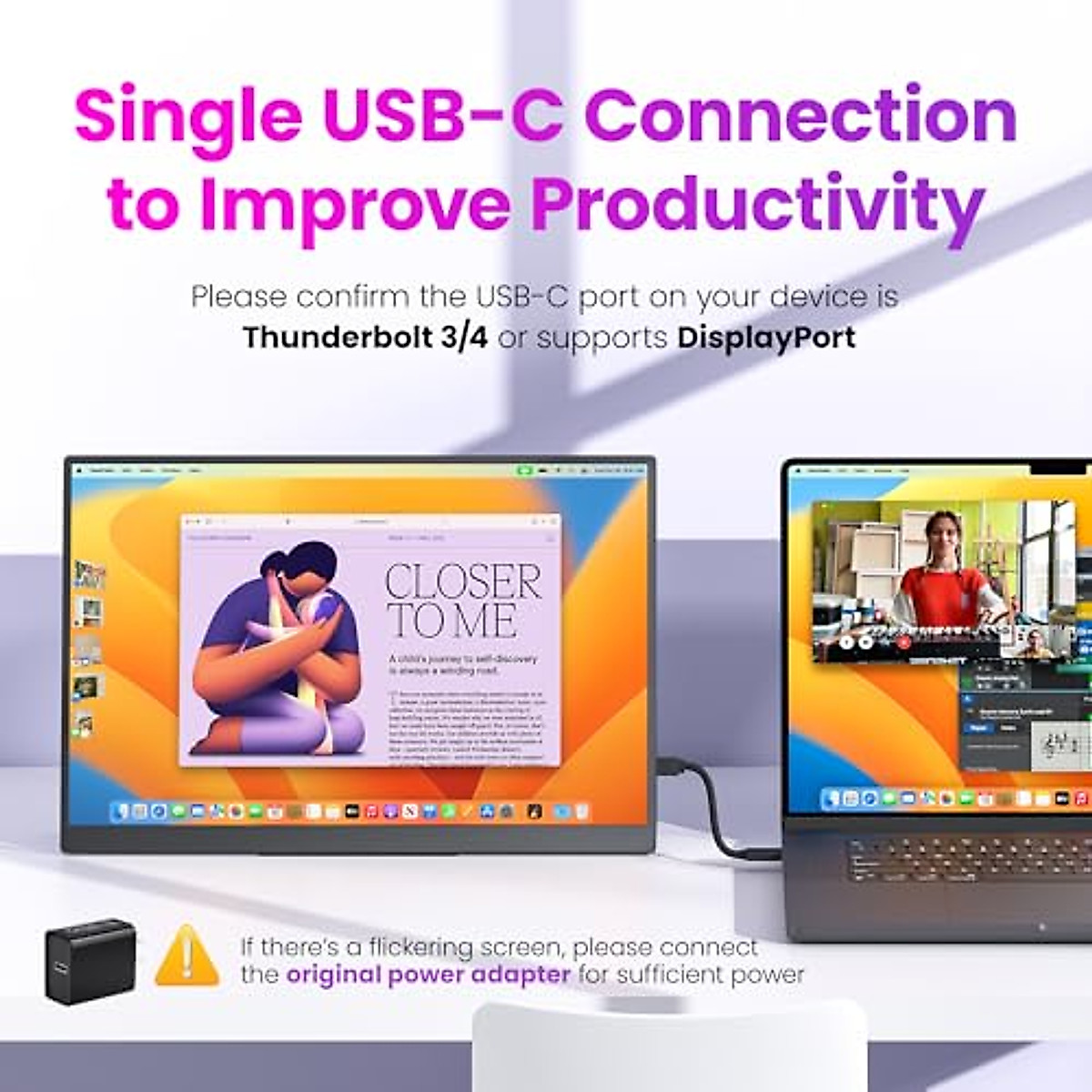 Upperizon Portable Gaming Monitor 16 Inch QHD 2.5K 2560X1600 16:10 100 Hz 100% sRGB 10 Bit Travel Monitor for MacBook, Laptop, PC, Surface, Game Console, VESA Compatible, with Kickstand & Sleeve