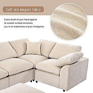DREAMODERN Modular Couch Sectional Sofa for Living Room, Oversized L-Shaped Sofa with Ottoman Upholstered Reversible Couch for Apartment Spacious Space - Beige