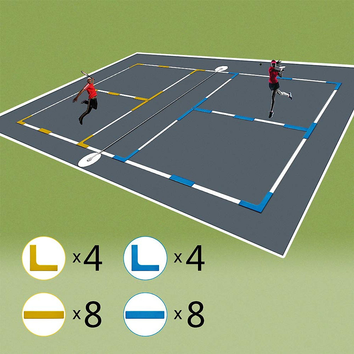 Eco Walker Court Line Marker Set Create Your Own Pickleball Mini Tennis Court (Blue-Yellow)
