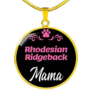 Express Your Love Gifts Rhodesian Ridgeback Mama Necklace Circle Pendant Engravable 18k Gold Plated 18-22" Dog Mom Pendant