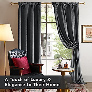 Deconovo Velvet Curtains 96 inches, 100% Blackout Curtain with Black Liner - 52x96 Inch, Luxury Curtains for Living Room, Rod Pocket and Back Tab Window Drape for Bedroom/Office, Dark Gray, 1 Panel