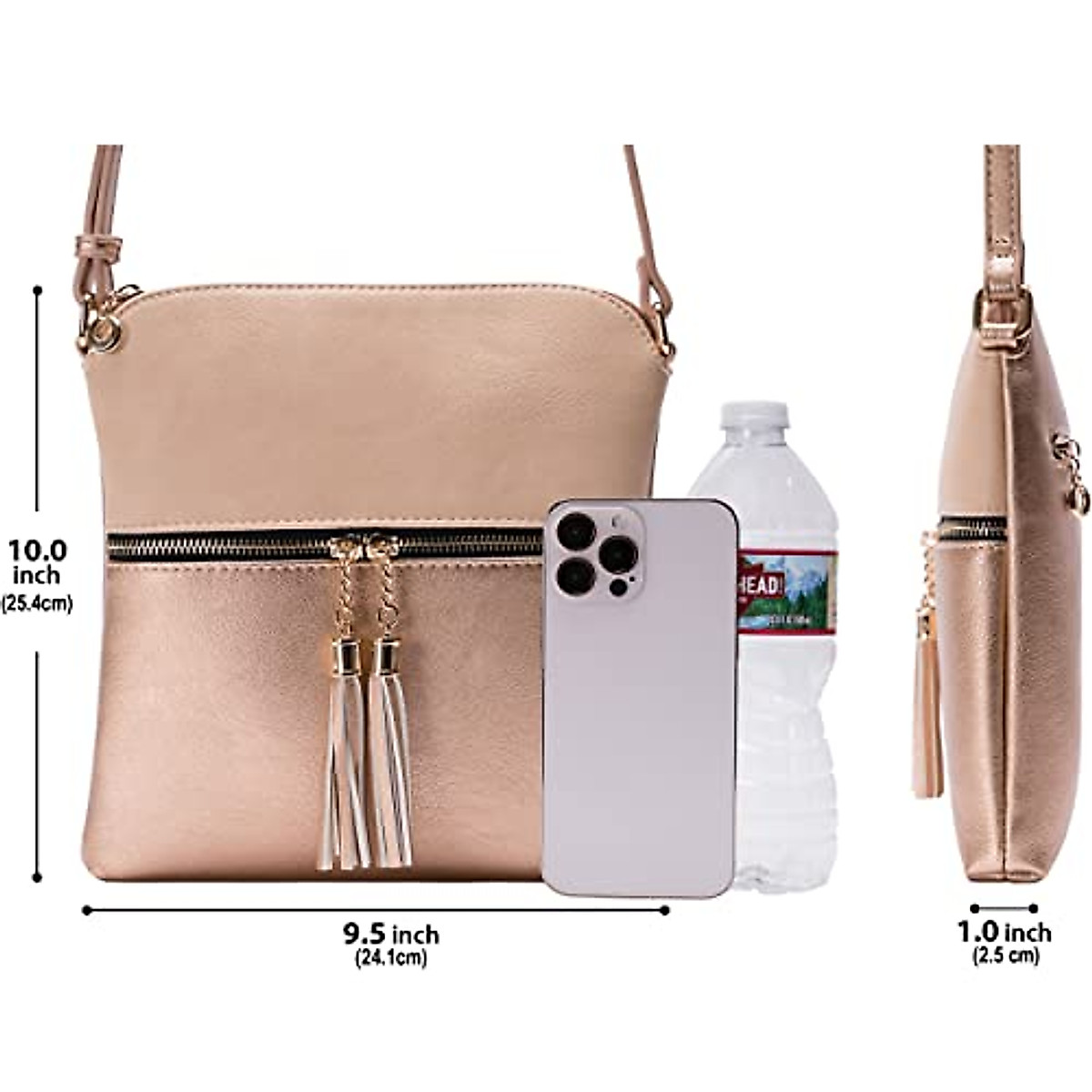 Solene Womens Lightweight Medium Crossbody Purse with Tassel, Perfect Size Crossbody Bags for Daily Use, travel - LP062 (Nude-Rose5)