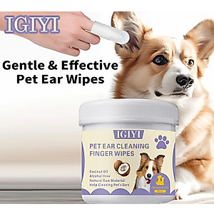 IGIYI Ear Finger Wipes Cleaner for Dog Cat,Bigger Size Gently Remove Ear Wax Dirt Odor,Sooths & Deodorizes, Relieve Ear Itching, Prevents Ear Infections, Natural Ingredients, 60 Count